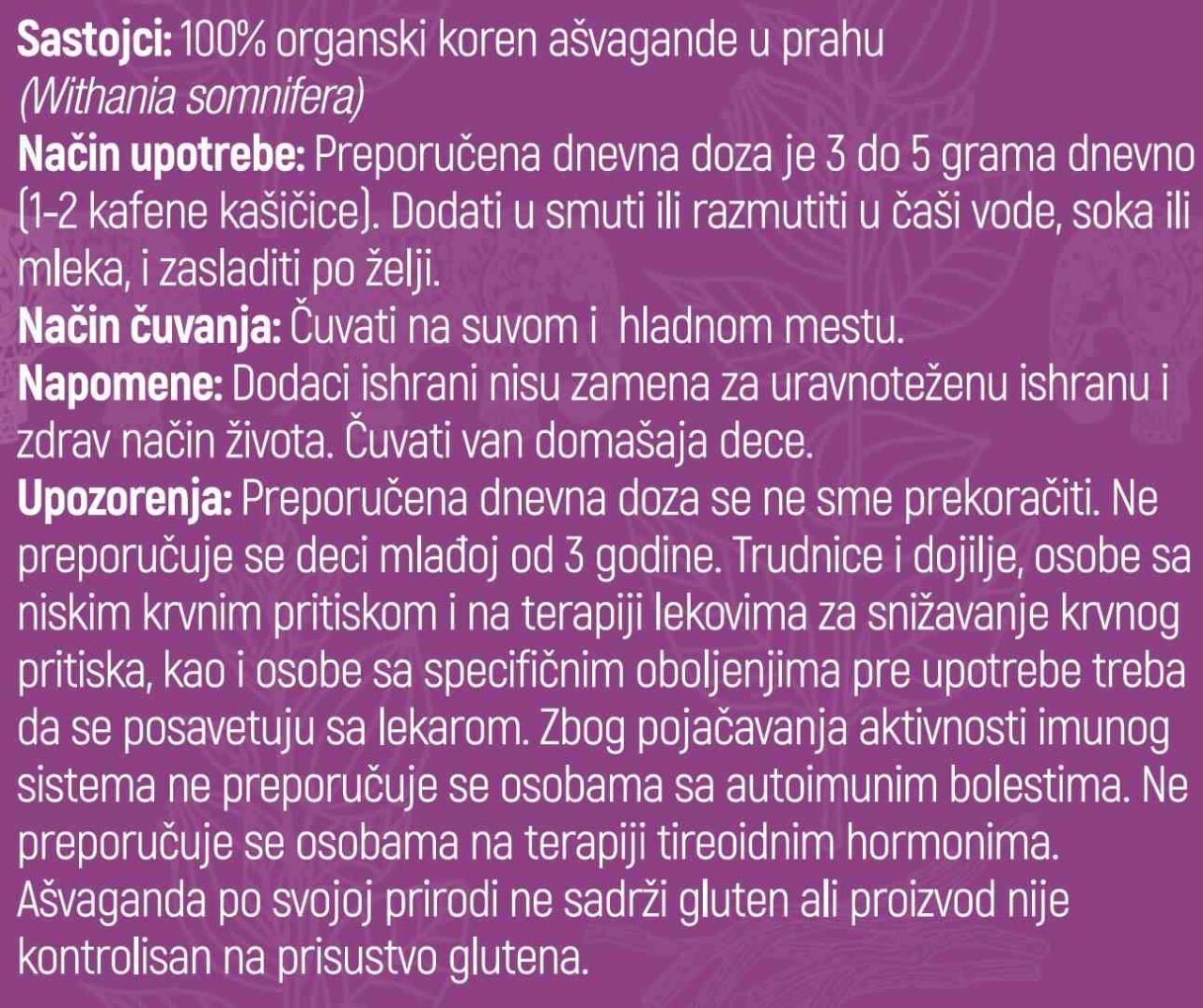 JUST SUPERIOR Organska AŠVAGANDA u prahu 75g