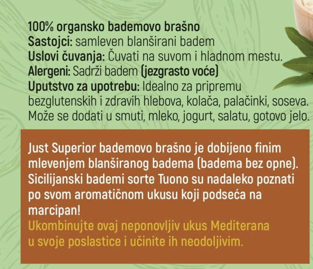 JUST SUPERIOR Organsko BADEMOVO BRAŠNO 200 g